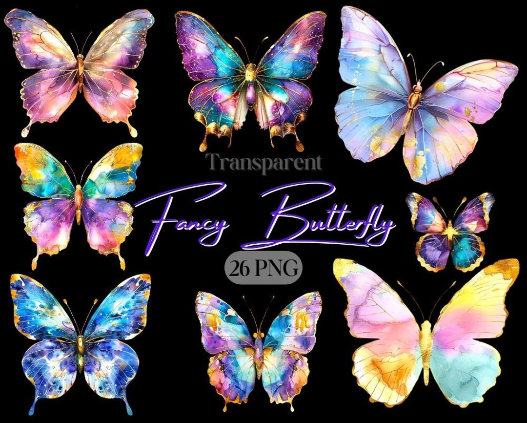 Watercolor Fancy Gold Foil Butterfly Bundle, Digital Crafts Designs ...
