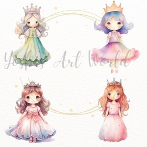 Watercolor Cute Princess PNG Bundle, Digital Crafts Designs Transparent ...
