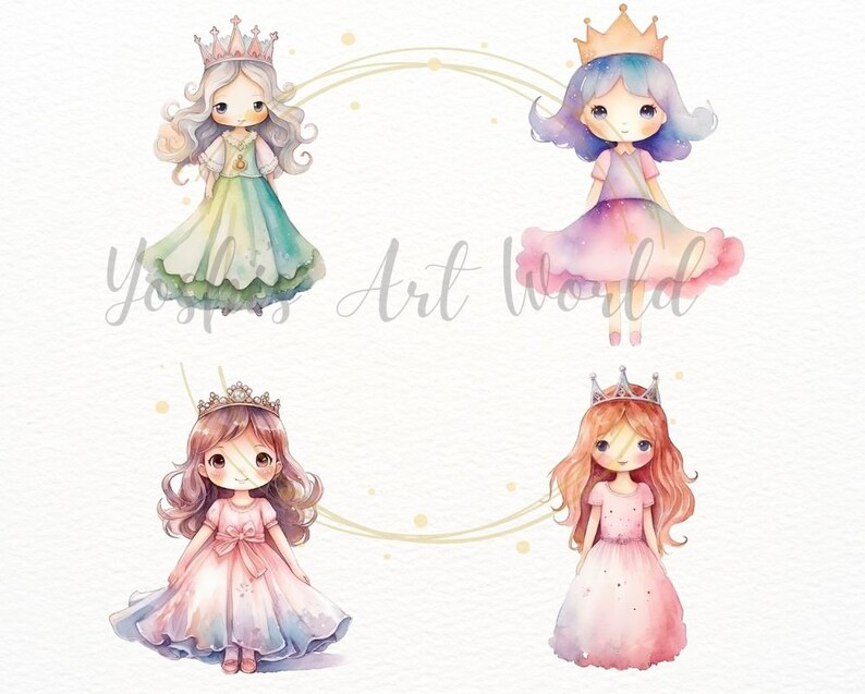 Watercolor Cute Princess PNG Bundle, Digital Crafts Designs Transparent ...