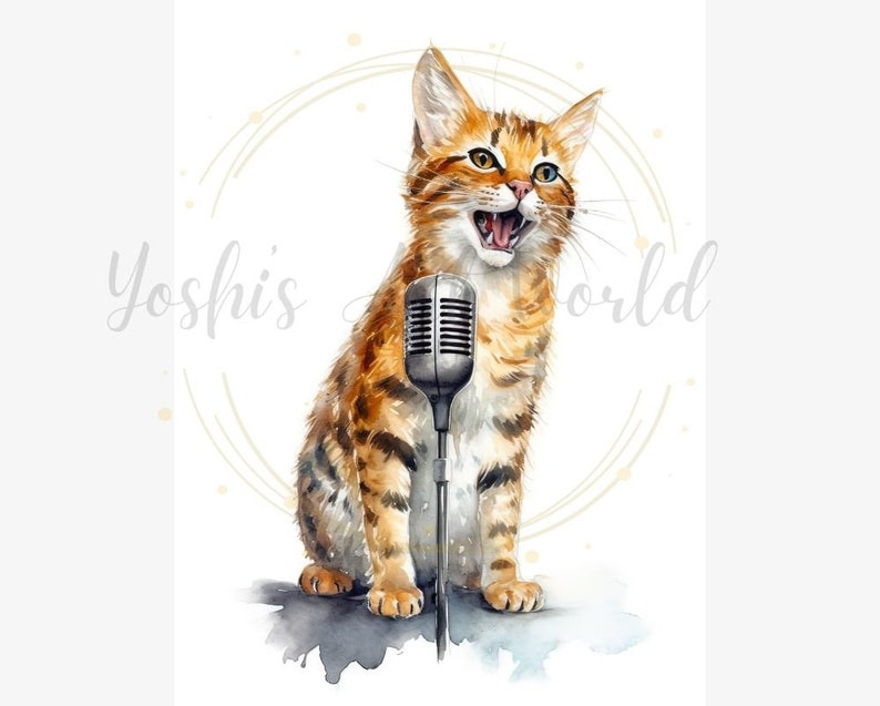 Singing Kitty Clipart Cat Singing Musical Kitty Card - Etsy