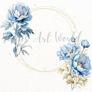 Watercolor Dusty Blue Peony PNG Bundle, Digital Crafts Designs ...