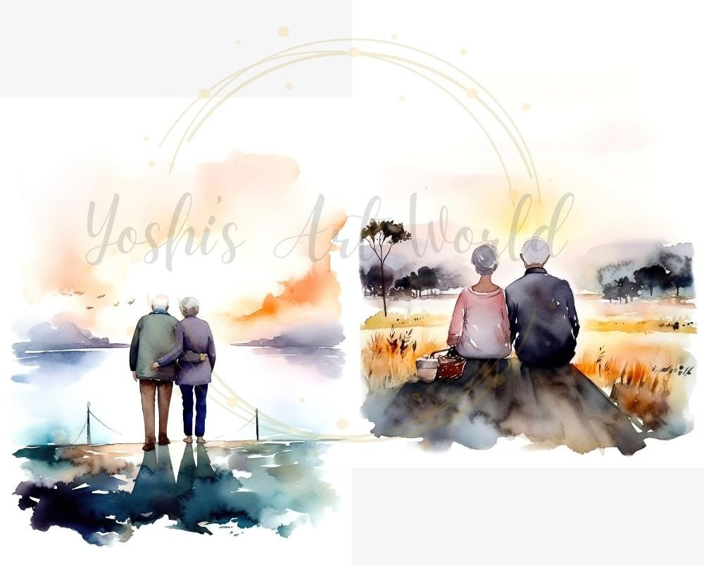 Elderly Couple Clipart Grandpa and Grandma Card Making - Etsy