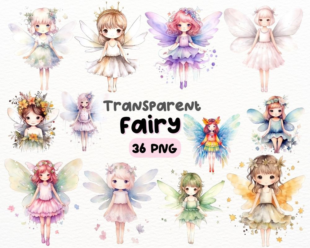 Watercolor Cute Fairy PNG Bundle, Digital Crafts Designs Transparent ...