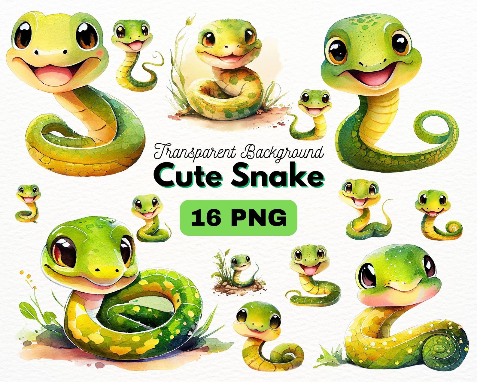 Cute Snake PNG Bundle, Digital Crafts Designs Transparent, Little ...