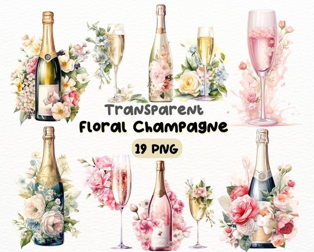 Watercolor Floral Champagne PNG Bundle, Digital Crafts Designs ...
