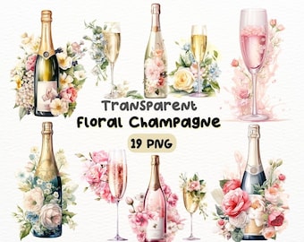 Watercolor Champagne PNG Bundle, Digital Crafts Designs Transparent ...