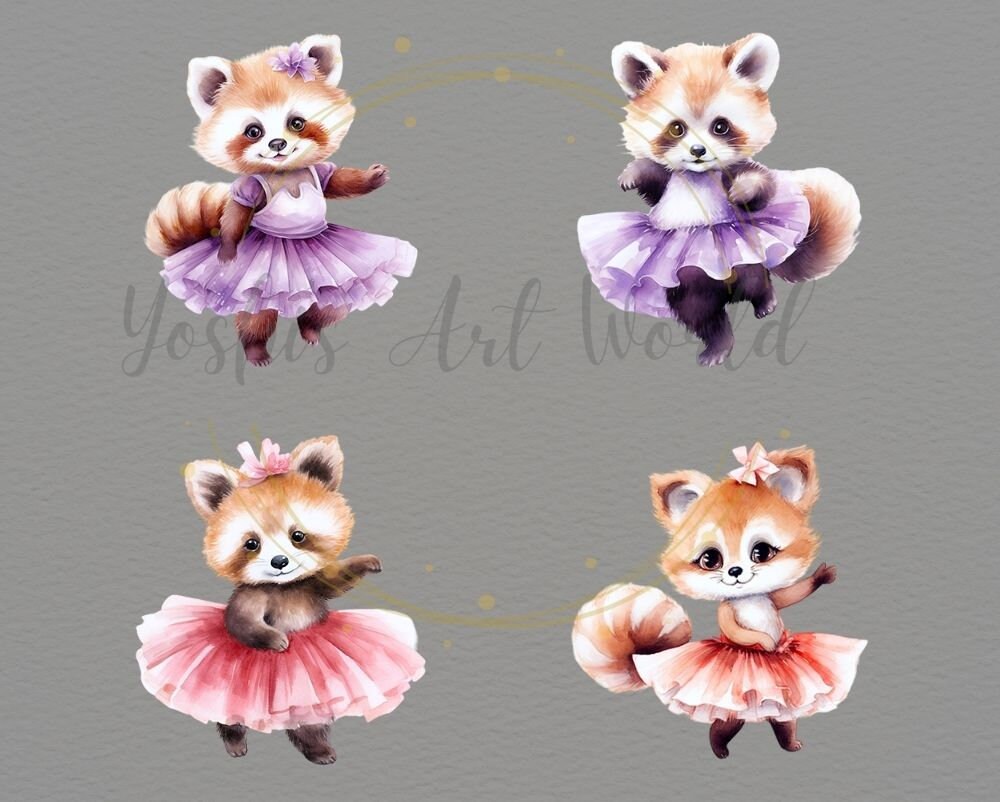 Watercolor Ballerina Red Panda PNG Bundle Digital Crafts - Etsy