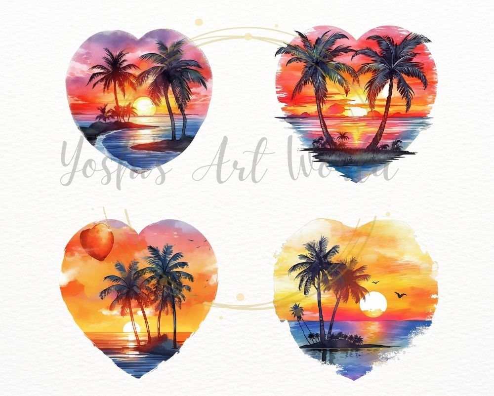 Watercolor Beach Sunset PNG Bundle, Digital Crafts Designs Transparent ...