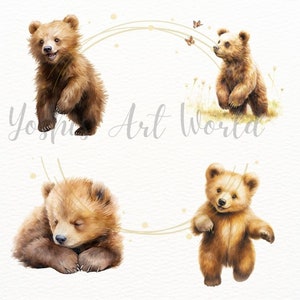 Watercolor Cute Baby Brown Bear PNG Bundle, Digital Crafts Designs ...