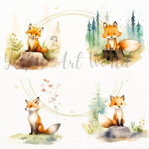 Watercolor Cute Woodland Fox PNG Bundle, Digital Crafts Designs ...
