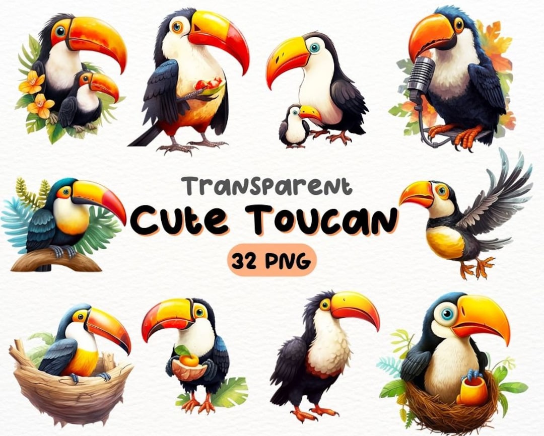 Watercolor Cute Toucan PNG Bundle, Digital Crafts Designs Transparent ...