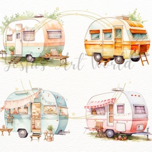 Watercolor Pastel Campervan PNG Bundle, Digital Crafts Designs ...