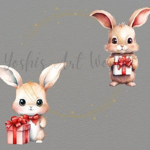 Watercolor Bunny and Gift PNG Bundle, Digital Crafts Designs ...
