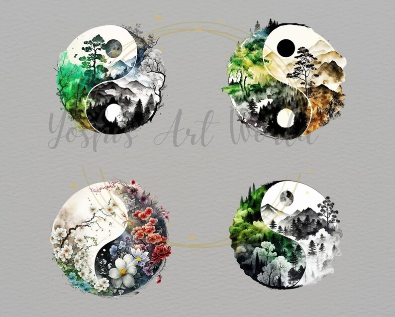 Watercolor Yin and Yang Symbol PNG Bundle, Digital Crafts Designs ...