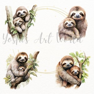 Watercolor Cute Sloth PNG Bundle, Digital Crafts Designs Transparent ...