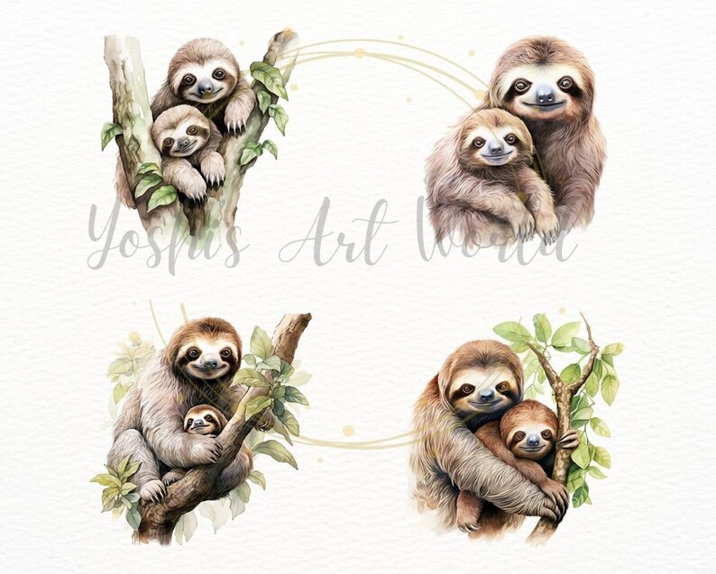 Watercolor Cute Sloth PNG Bundle, Digital Crafts Designs Transparent ...