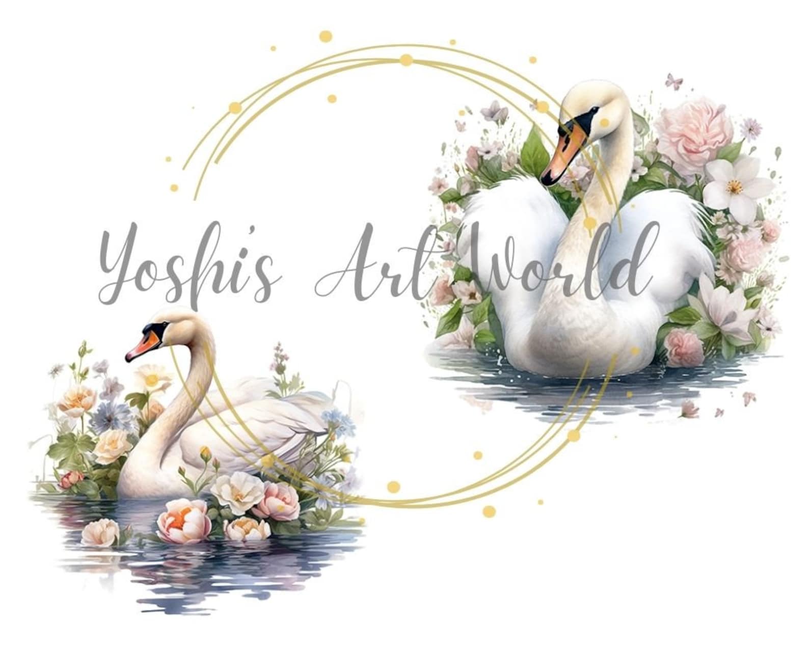 Swan and Flower Clipart - Floral Swan - Card Making, Mixed Media ...