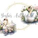 Swan and Flower Clipart Floral Swan Card Making, Mixed Media, Digital ...