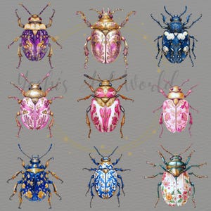Watercolor Floral Beetle PNG Bundle, Digital Crafts Designs Transparent ...