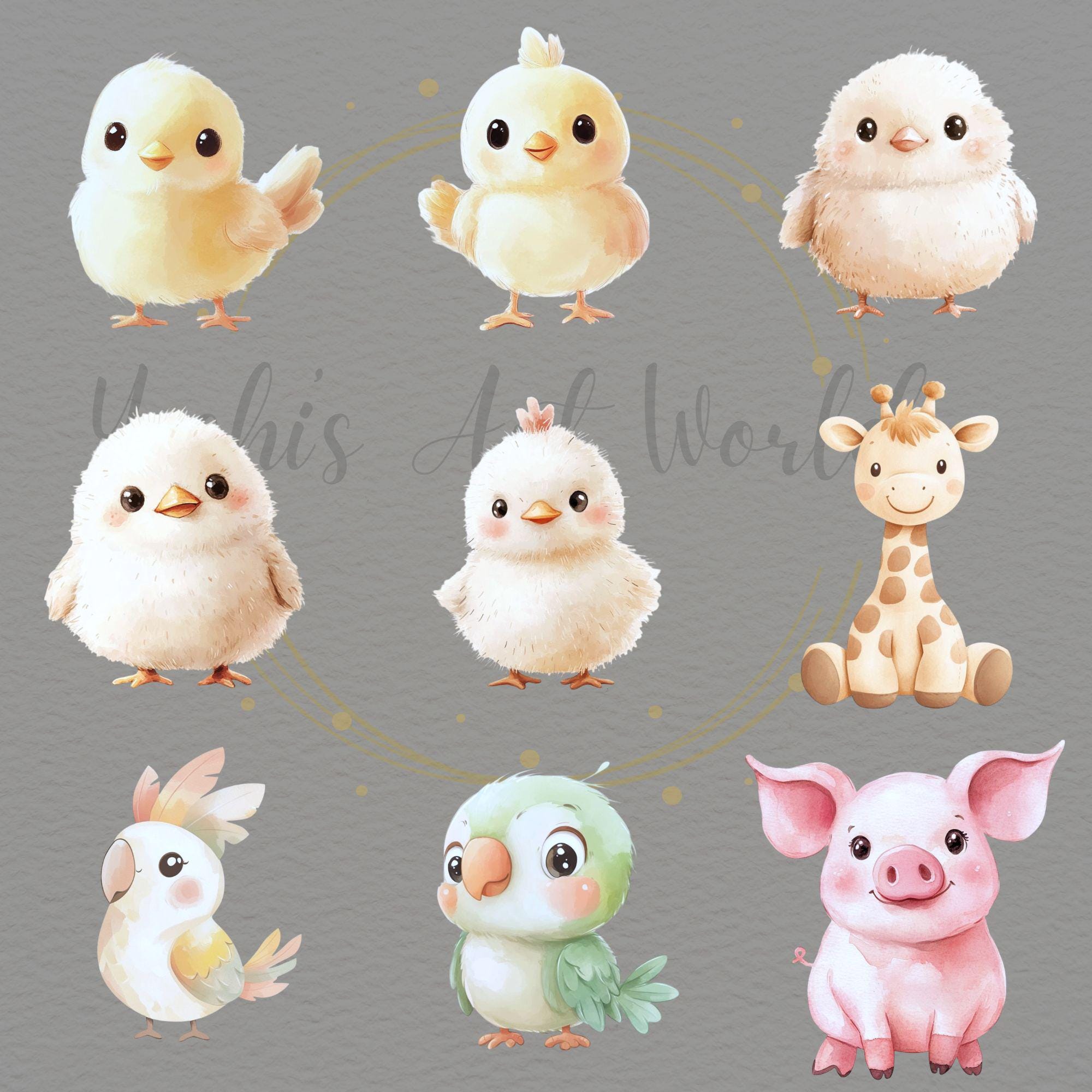 Watercolor Cute Animals PNG Bundle, Digital Crafts Designs Transparent ...