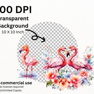 Watercolor Flamingo PNG Bundle, Digital Crafts Designs Transparent ...