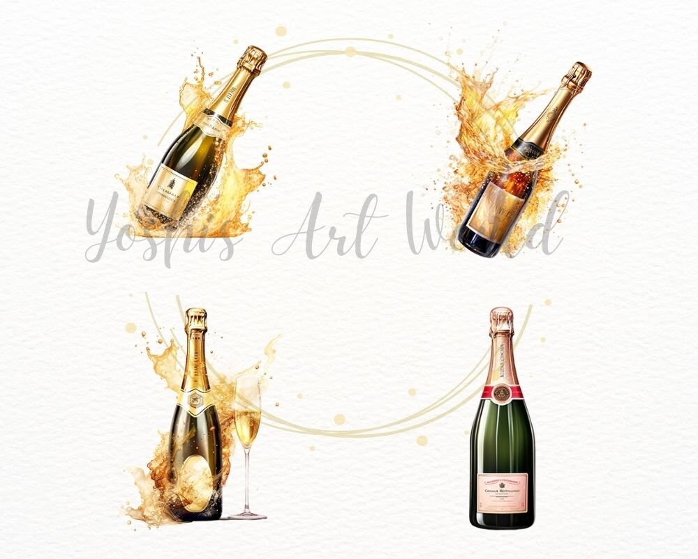 Watercolor Champagne PNG Bundle, Digital Crafts Designs Transparent ...