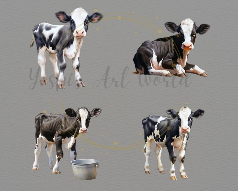Watercolor Dairy Cow PNG Bundle, Digital Crafts Designs Transparent ...