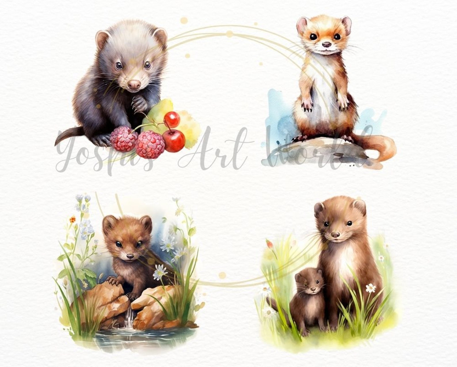 Watercolor Cute Mink PNG Bundle, Digital Crafts Designs Transparent ...