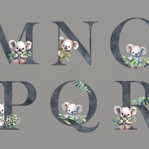 Cute Baby Koala Letters A-Z and Number, Watercolor, Alphabet Clipart ...