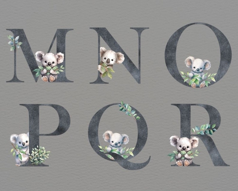Cute Baby Koala Letters A-Z and Number Watercolor Alphabet - Etsy