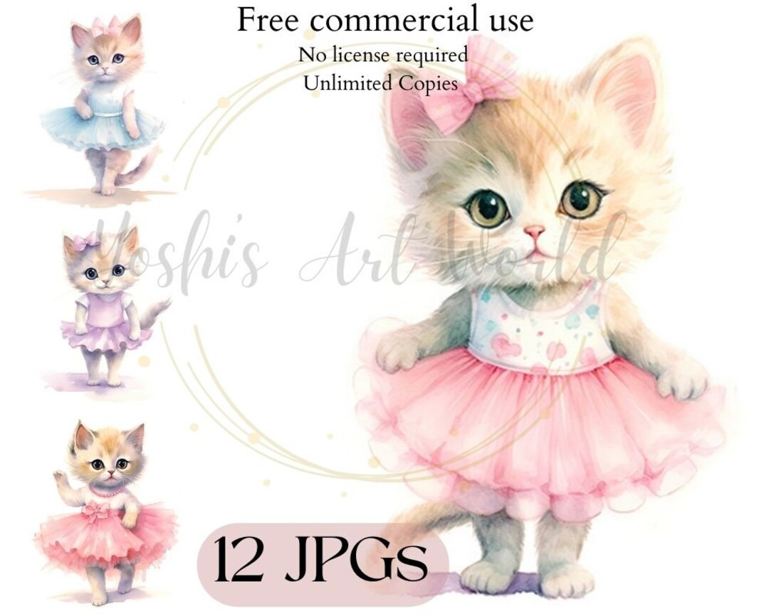 Pastel Watercolor Cute Kitty With Tutu - Cat - Card Making, Mixed Media ...