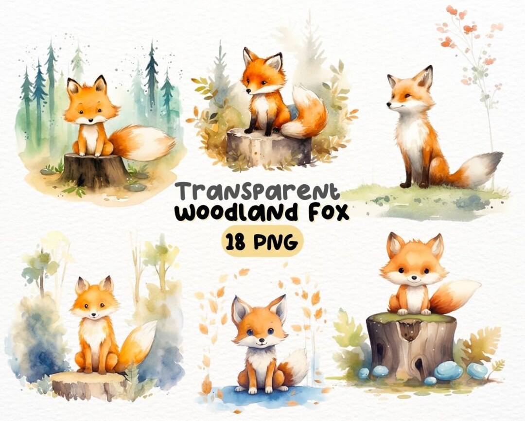 Watercolor Cute Woodland Fox PNG Bundle, Digital Crafts Designs ...