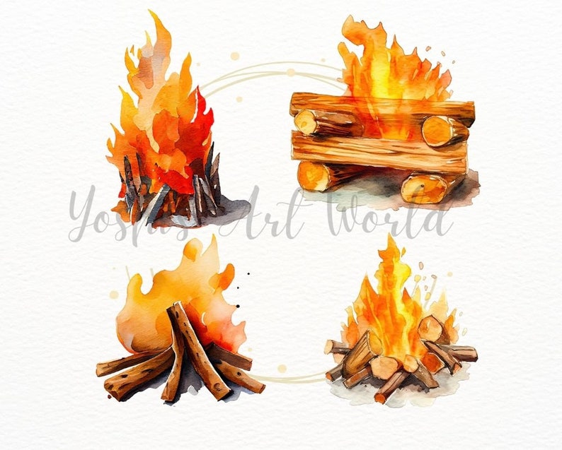 Watercolor Campfire PNG Bundle Digital Crafts Designs - Etsy