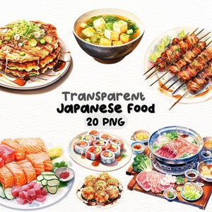 Watercolor Japanese Food PNG Bundle, Digital Crafts Designs Transparent ...