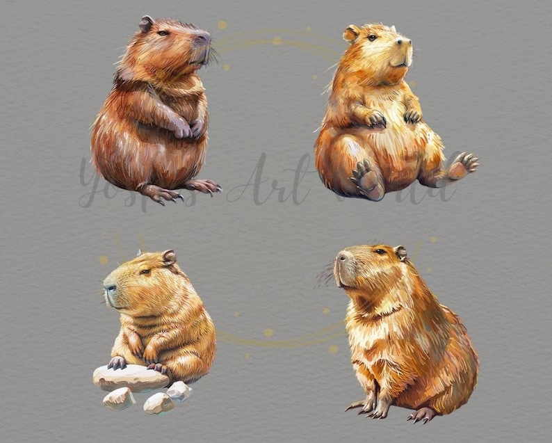 Watercolor Capybara PNG Bundle, Digital Crafts Designs Transparent ...
