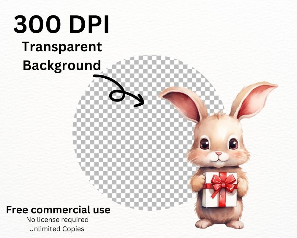 Watercolor Bunny and Gift PNG Bundle, Digital Crafts Designs ...