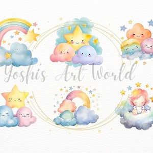 Pastel Watercolor Rainbow Star Cloud PNG Bundle, Digital Crafts Designs ...