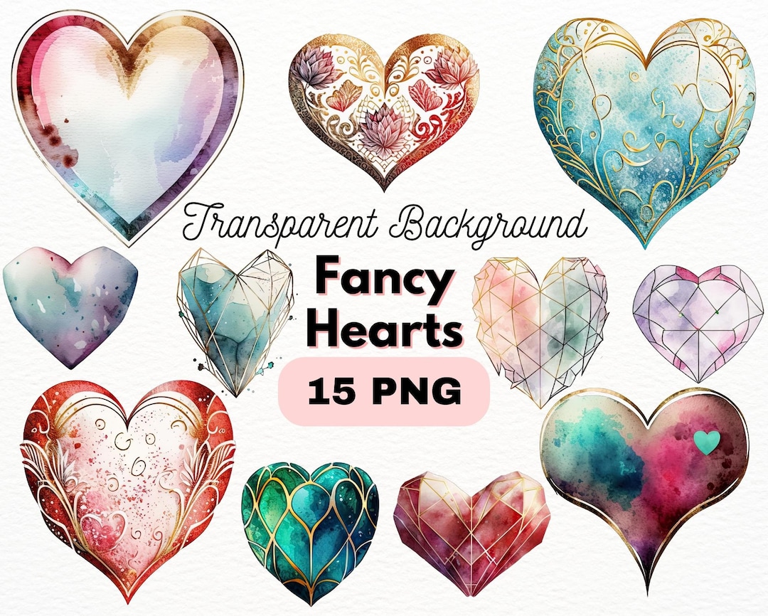 Fancy Heart PNG Bundle, Digital Crafts Designs Transparent, Valentine's ...