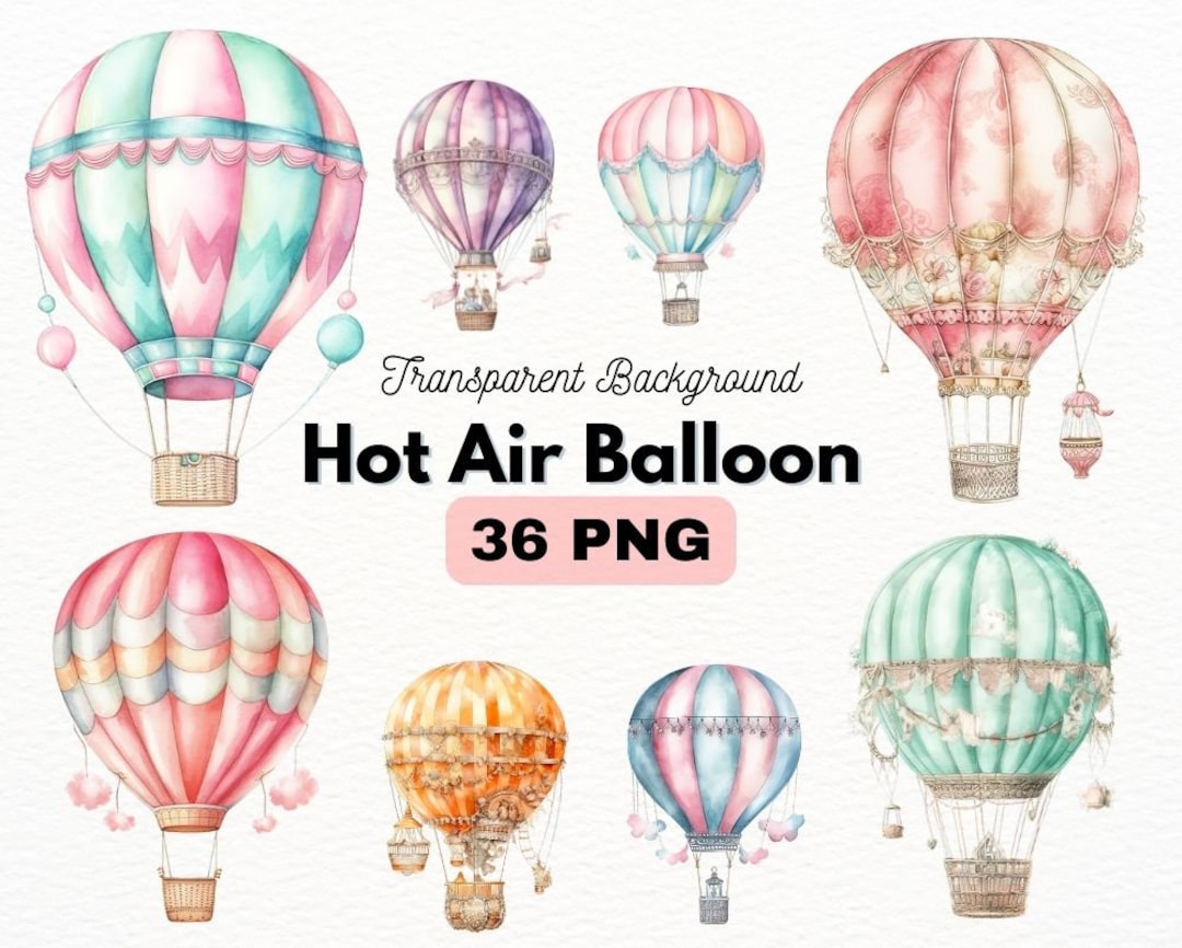 Watercolor Pastel Cute Hot Air Balloon Bundle, Digital Crafts Designs ...