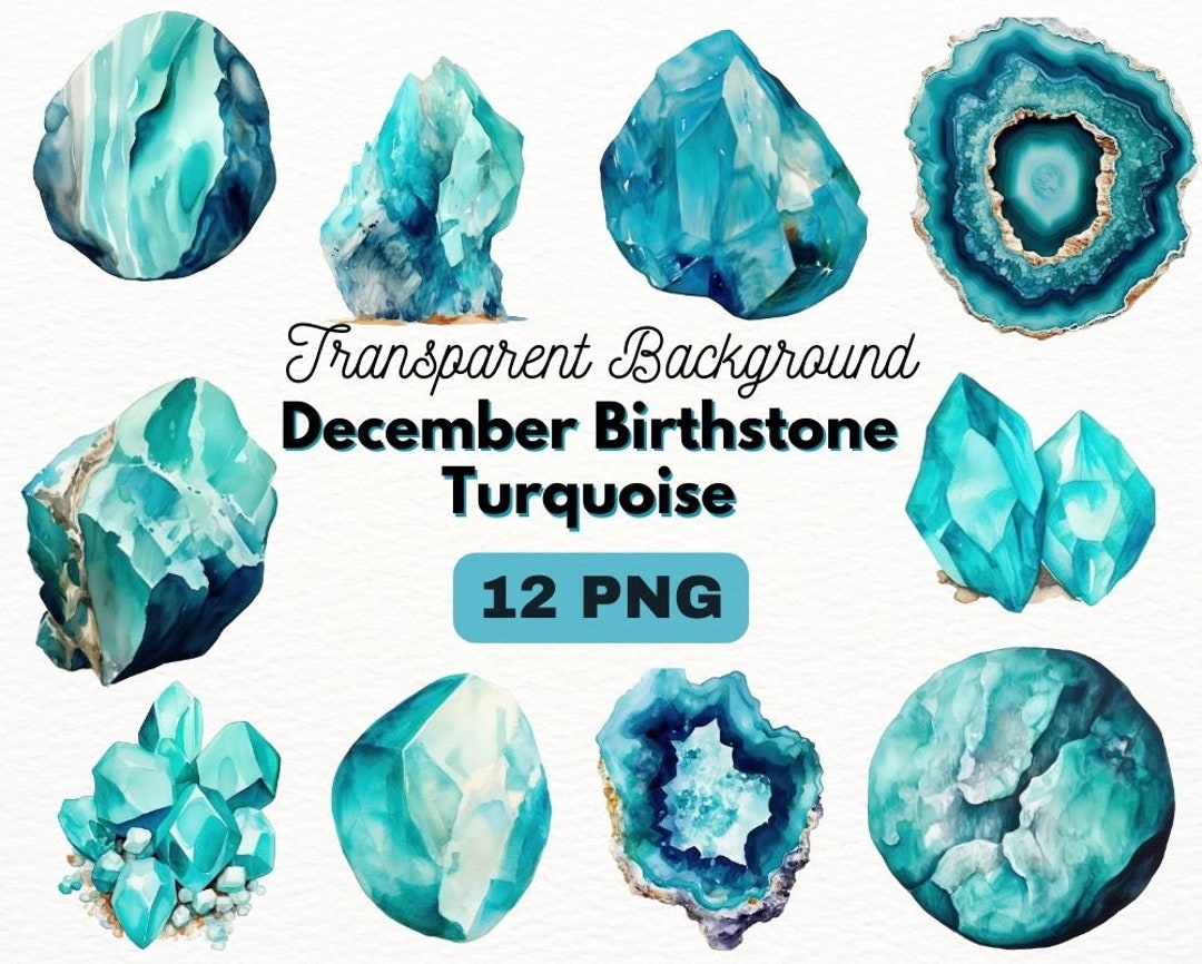 Watercolor December Birthstone Turquoise PNG Bundle, Digital Crafts ...