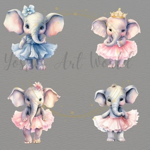 Watercolor Elephant Girl PNG Bundle, Digital Crafts Designs Transparent ...