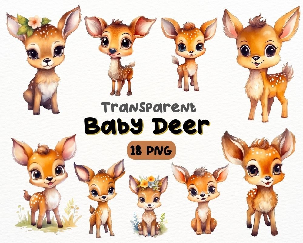 Watercolor Cute Baby Deer PNG Bundle Digital Crafts Designs - Etsy