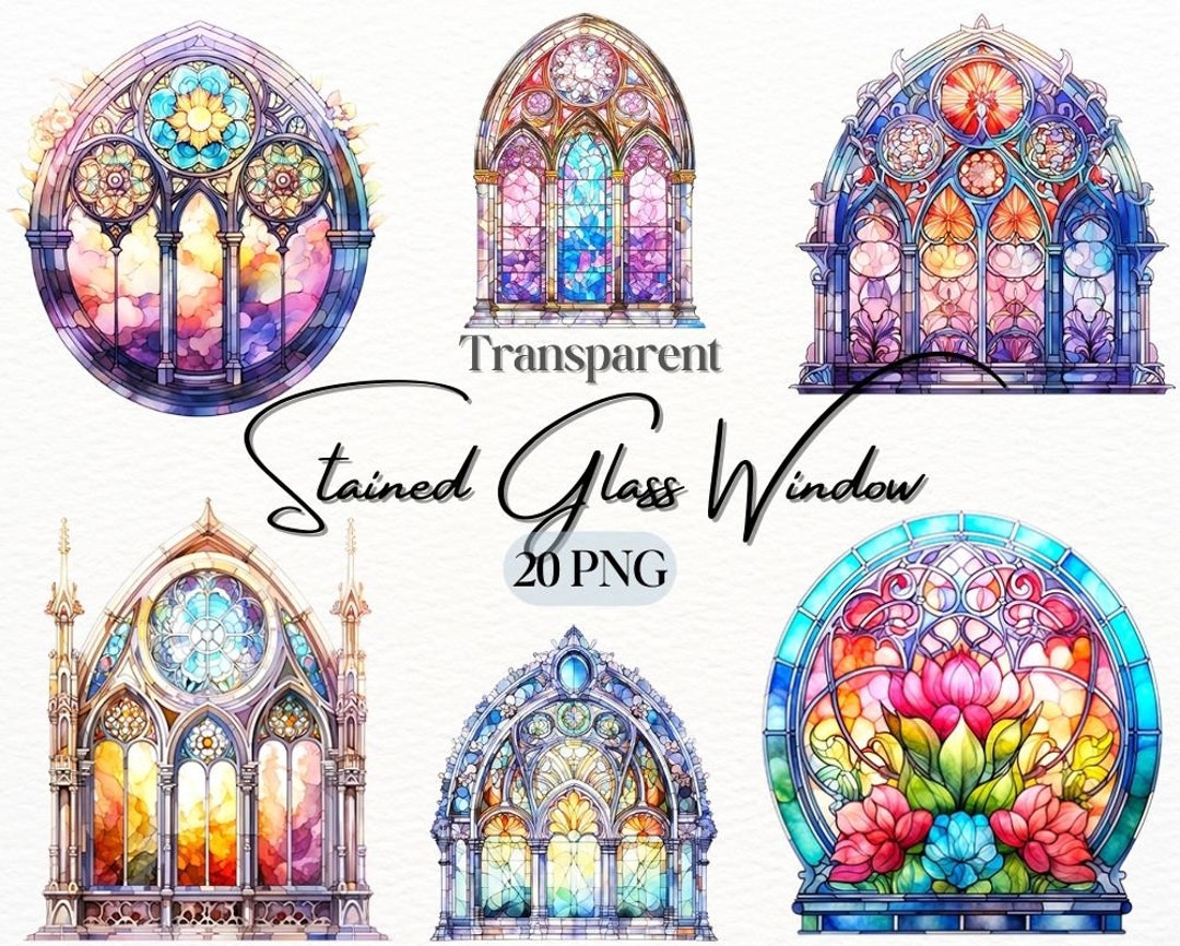 Stained Glass Window PNG Bundle, Digital Crafts Designs Transparent ...
