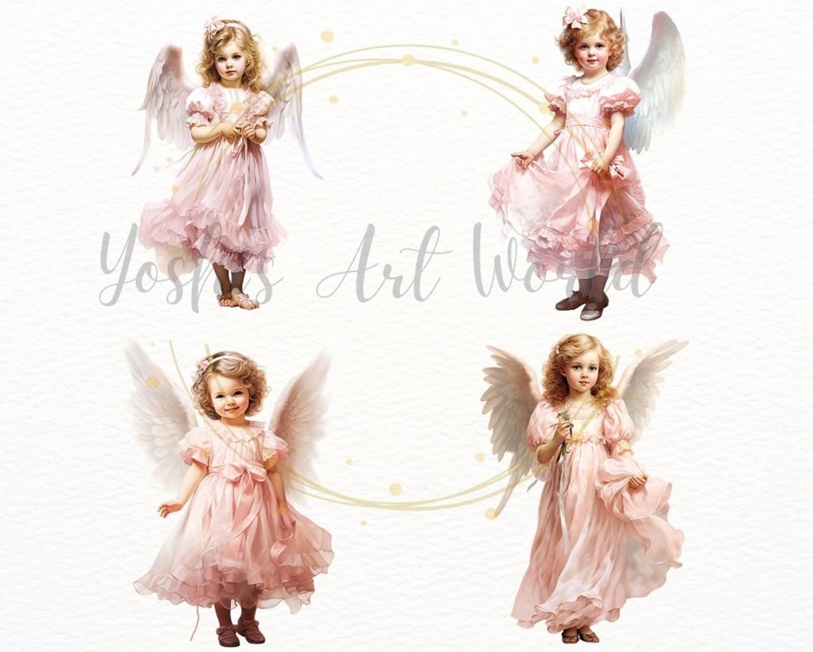 Watercolor Victorian Pink Angel PNG Bundle, Digital Crafts Designs ...