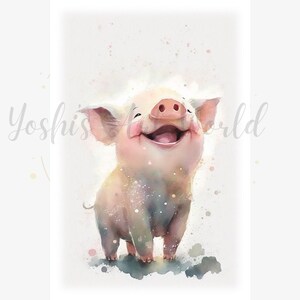 Watercolor Happy Piggy - Baby Pig - Card Making, Mixed Media, Digital ...