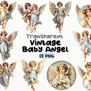 Watercolor Vintage Blue Baby Angel PNG Bundle, Digital Crafts Designs ...