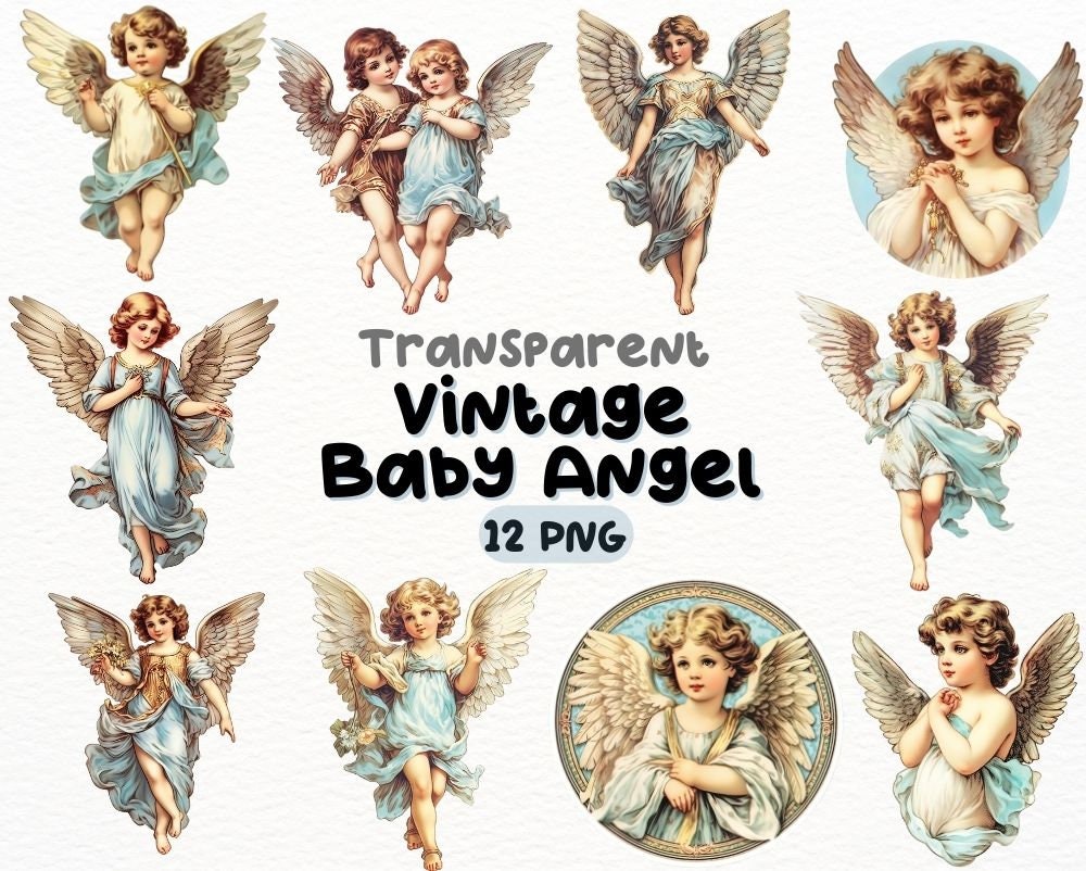 Watercolor Vintage Blue Baby Angel PNG Bundle Digital Crafts - Etsy