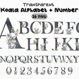 Cute Baby Koala Letters A-Z and Number, Watercolor, Alphabet Clipart ...