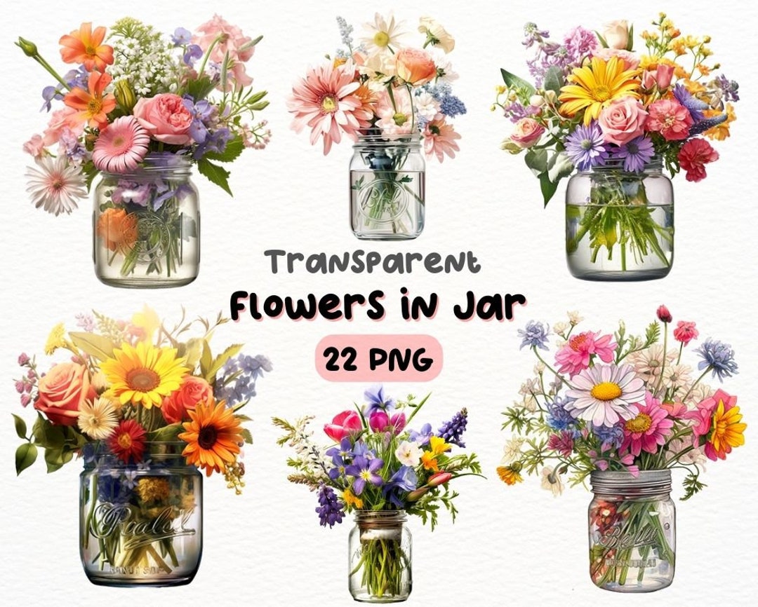 Watercolor Flowers in Jar PNG Bundle, Digital Crafts Designs ...