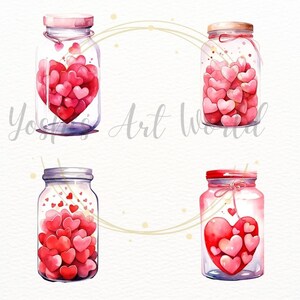 Watercolor Jar of Hearts PNG Bundle, Digital Crafts Designs Transparent ...